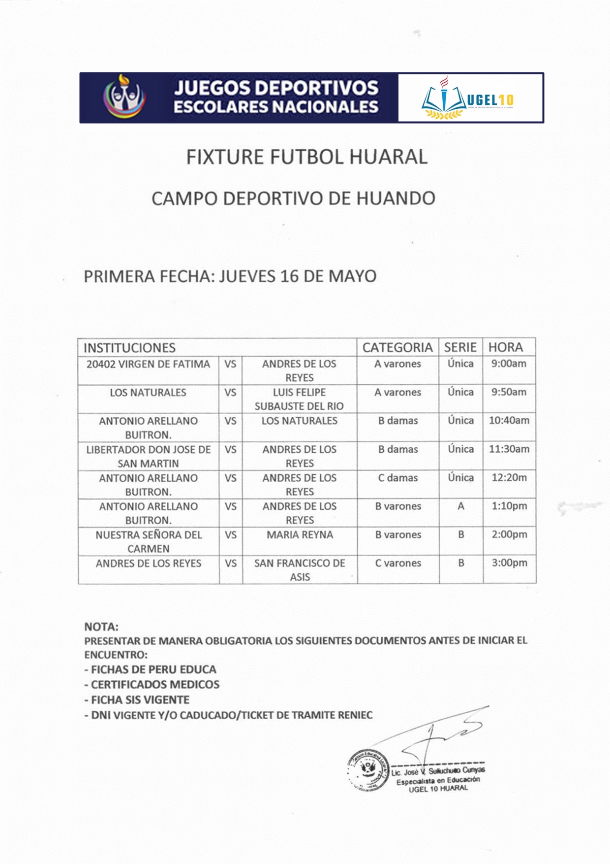 JDEN 2019 - Fixture Futbol [Huaral-Chancay]